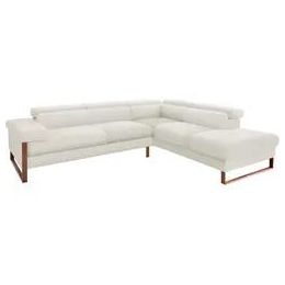 Ecksofa W.Schillig "finn" Sofas Gr. B/H/T: 281cm x 71cm x 230cm, Longlife Xtra-Leder Z59, Ottomane rechts, mit Kopfteilverstellung-ohne Sitztiefenverstellung, weiß (weiß z59) German Design Award 2016, Fußgestell Nussbaum natur, Breite 281 cm