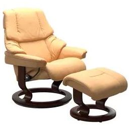 Relaxsessel stressless "Reno" Sessel Gr. Material Bezug, Material Gestell, Ausführung / Funktion, Maße B/H/T, gelb mit Hocker, Classic Base, Größe S, M & L, Gestell Braun