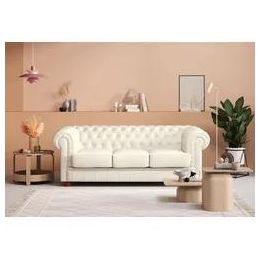 Chesterfield-Sofa Max Winzer "Kent edel und bequem, tolle Detailverarbeitung, komfortable Armlehnen" Sofas Gr. B/H/T: 202cm x 75cm x 101cm, Leder 92100, weiß 3-Sitzer mit aufwendiger Knopfheftung, Breite 205 cm