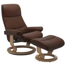 Relaxsessel stressless "View" Sessel Gr. Leder BATICK, Cross Base Eiche, Relaxfunktion-Drehfunktion-PlusTMSystem-Gleitsystem, B/H/T: 91cm x 109cm x 83cm, braun (malt batick) mit Classic Base, Größe L,Gestell Eiche