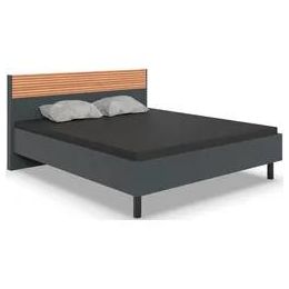 Bett wimex "Rotterdam", schwarz (graphit, absetzung akustiklamellen nachbildung in artisan eiche nachbildung, graphit, absetzung akustiklamellen nachbildung in artisan eiche nachbildung, graphit), B:169cm H:94cm L:210cm, Betten, Futonbett mit Akustiklamellen Nachbildung im Kopfteil