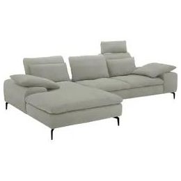 Ecksofa W.Schillig "valentinoo" Sofas Gr. B/H/T: 299cm x 83cm x 178cm, Chenille-Flachgewebe R66, Longchair links, mit Sitztiefenverstellung, grau (stone r66) inklusive Hocker, mit Sitztiefenverstellung, Breite 299 cm