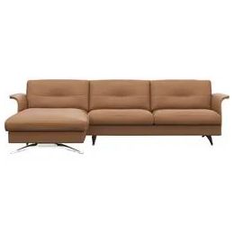 Ecksofa FLEXLUX "Glow bequem und komfortabel durch hochwertigen Sitzaufbau, L-Form" Sofas Gr. B/H/T: 273cm x 81cm x 158cm, Echtleder, Chaiselongue links, braun (modern cognac brown) Modernes skandinavisches Design