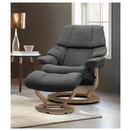 Relaxsessel stressless "Reno" Sessel Gr. ROHLEDER Stoff Q2 FARON, Classic Base Eiche, Relaxfunktion-Drehfunktion-PlusTMSystem-Gleitsystem, B/H/T: 79cm x 98cm x 75cm, grau (dark grey q2 faron) mit Hocker, Classic Base, Größe S, M & L, Gestell Eiche