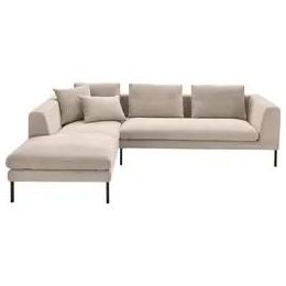 Ecksofa 3C Candy "Marango L-Form" Sofas Gr. B/H/T: 301cm x 83cm x 201cm, Feincord, Ottomane links, beige (sand) Lose Rücken- und Sitzkissen, Feincord