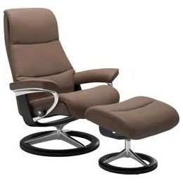 Relaxsessel stressless "View" Sessel Gr. Leder BATICK, Cross Base Schwarz, Relaxfunktion-Drehfunktion-PlusTMSystem-Gleitsystem-BalanceAdaptTM, B/H/T: 78cm x 108cm x 78cm, braun (mole batick) mit Signature Base, Größe S,Gestell Schwarz