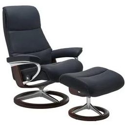 Relaxsessel stressless "View" Sessel Gr. Leder PALOMA, Cross Base Braun, Relaxfunktion-Drehfunktion-PlusTMSystem-Gleitsystem-BalanceAdaptTM, B/H/T: 78cm x 108cm x 78cm, blau (shadow paloma) mit Signature Base, Größe S,Gestell Braun