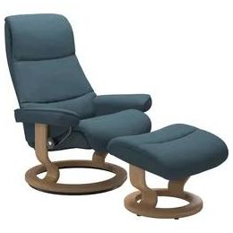 Relaxsessel stressless "View" Sessel Gr. ROHLEDER Stoff Q2 FARON, Cross Base Eiche, Relaxfunktion-Drehfunktion-PlusTMSystem-Gleitsystem, B/H/T: 91cm x 109cm x 83cm, blau (petrol q2 faron) mit Classic Base, Größe L,Gestell Eiche