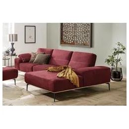 Ecksofa W.Schillig "run" Sofas Gr. B/H/T: 319cm x 88cm x 178cm, Longlife Xtra-Leder Z73, Recamiere rechts, mit Sitztiefenverstellung, rot (ruby z73) mit Holzsockel, Füße in Schwarz pulverbeschichtet, Breite 319 cm