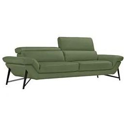 2,5-Sitzer Egoitaliano "Narcisa" Sofas Gr. B/H/T: 226cm x 96cm x 110cm, Leder CAREZZA, mit verstellbaren Kopfstützen, grün (sprite) mit verstellbaren Kopfstützen