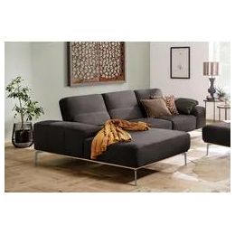 Ecksofa W.Schillig "run" Sofas Gr. B/H/T: 299 cm x 88 cm x 178 cm, Longlife Xtra-Leder Z73, Recamiere links, mit Sitztiefenverstellung, braun (mocca z73) mit elegantem Holzsockel, Füße in Silber matt, Breite 299 cm