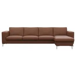 Ecksofa FLEXLUX "Fiore, super Sitzkomfort durch Kaltschaum im Sitz, L-Form" Sofas Gr. B/H/T: 295cm x 85cm x 159cm, Echtleder, Chaiselongue rechts, braun (old chestnut) breite Armlehnen, Füße Alu