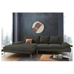 Ecksofa W.Schillig "enjoy&MORE" Sofas Gr. B/H/T: 310cm x 87cm x 185cm, Chenille-Flachgewebe R66, Recamiere links, mit Kopfteilverstellung-mit Armlehnenverstellung-mit Sitztiefenverstellung, grün (hunter r66) mit Sitztiefenverstellung, Füße silber matt, Breite 310 cm