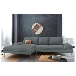 Ecksofa W.Schillig "enjoy&MORE" Sofas Gr. B/H/T: 340cm x 87cm x 185cm, Chenille-Flachgewebe R66, Recamiere links, mit Kopfteilverstellung-mit Armlehnenverstellung-mit Sitztiefenverstellung, blau (niagara r66) mit Sitztiefenverstellung, Füße Chrom glänzend, Breite 340 cm