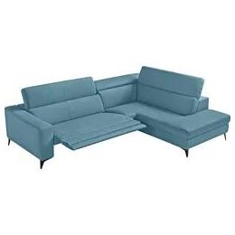 Ecksofa Egoitaliano "Edith, Designsofa mit hohem Sitzkomfort, L-Form" Sofas Gr. B/H/T: 269cm x 96cm x 203cm, Leder BULL, Ottomane rechts, blau (türkis) inkl. elektrischer Relaxfunktion und manuell verstellbaren Kopfteilen