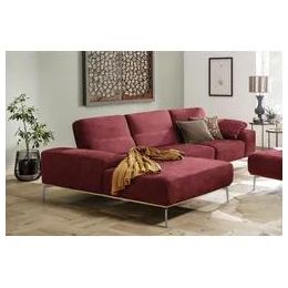 Ecksofa W.Schillig "run" Sofas Gr. B/H/T: 319cm x 88cm x 178cm, Longlife Xtra-Leder Z73, Recamiere links, mit Sitztiefenverstellung, rot (ruby z73) mit elegantem Holzsockel, Füße in Chrom glänzend, Breite 319 cm