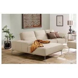 Ecksofa W.Schillig "run" Sofas Gr. B/H/T: 299cm x 88cm x 178cm, Longlife Xtra-Leder Z73, Recamiere links, mit Sitztiefenverstellung, beige (elfenbein z73) mit elegantem Holzsockel, Füße in Chrom glänzend, Breite 299 cm