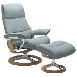 Relaxsessel stressless "View" Sessel Gr. Struktur fein JASMINE, Cross Base Eiche, Relaxfunktion-Drehfunktion-PlusTMSystem-Gleitsystem-BalanceAdaptTM, B/H/T: 82cm x 109cm x 81cm, blau (light jasmine) mit Signature Base, Größe M,Gestell Eiche