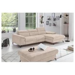 Ecksofa COTTA "Kitty L-Form" Sofas Gr. B/H/T: 244cm x 72cm x 166cm, Microfaser, Recamiere rechts, ohne Bettfunkiton und Bettkasten-mit Kopfteilverstellung, beige Modern, L-Form, Bodenfreiheit 12,5 cm