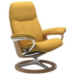 Relaxsessel stressless "Consul", gelb (gelb q2 faron), B:91cm H:102cm T:79cm, Leder BATICK: BATICK ist ein leicht korrigiertes, durchgefärbtes und genarbtes Möbelleder, bei dem die meisten Unebenheiten und Spuren in der Regel entfernt wurden., Leder PALOMA: PALOMA ist ein durchgefärbtes Semianilin-Möbelleder mit natürlicher Narbung., ROHLEDER Stoff Q2 FARON: Ein fester zuverlässiger Bouclu00e9 mit