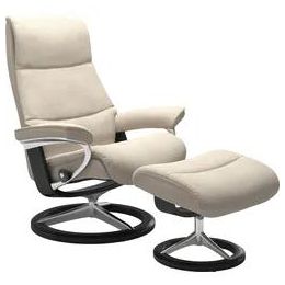 Relaxsessel stressless "View" Sessel Gr. Struktur fein JASMINE, Cross Base Schwarz, Relaxfunktion-Drehfunktion-PlusTMSystem-Gleitsystem-BalanceAdaptTM, B/H/T: 82cm x 109cm x 81cm, beige (beige jasmine) mit Signature Base, Größe M,Gestell Schwarz