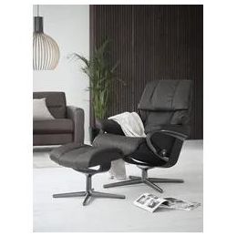 Relaxsessel stressless "Reno" Sessel Gr. Leder PALOMA, Cross Base Schwarz-L, Relaxfunktion-Drehfunktion-PlusTMSystem-Gleitsystem-BalanceAdaptTM, B/H/T: 92cm x 100cm x 80cm, grau (rock paloma) mit Hocker, Cross Base, Größe S, M & L, Holzakzent Schwarz