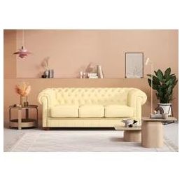 Chesterfield-Sofa Max Winzer "Kent edel und bequem, tolle Detailverarbeitung, komfortable Armlehnen" Sofas Gr. B/H/T: 202cm x 75cm x 101cm, Leder 92100, beige 3-Sitzer mit aufwendiger Knopfheftung, Breite 205 cm