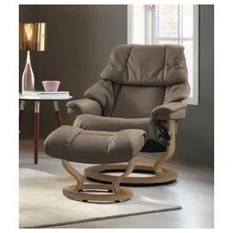 Relaxsessel stressless "Reno" Sessel Gr. Leder BATICK, Classic Base Eiche-L, Relaxfunktion-Drehfunktion-PlusTMSystem-Gleitsystem, B/H/T: 88cm x 98cm x 78cm, braun (mole batick) mit Hocker, Classic Base, Größe S, M & L, Gestell Eiche