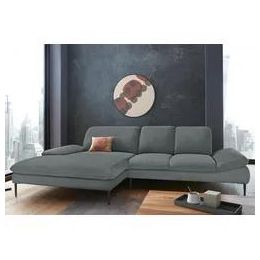 Ecksofa W.Schillig "enjoy&MORE" Sofas Gr. B/H/T: 310cm x 87cm x 185cm, Chenille-Flachgewebe R66, Recamiere links, mit Kopfteilverstellung-mit Armlehnenverstellung-mit Sitztiefenverstellung, blau (niagara r66) Sitztiefenverstellung, Füße schwarz pulverbeschichtet, Breite 310 cm