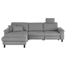 Ecksofa 3C Candy "Mainau L-Form" Sofas Gr. B/H/T: 308cm x 91cm x 185cm, Flachgewebe, Longchair links, mit teilmotorischer Relaxfunktion im 1,5-Sitzer rechts-mit teilmotorischer Schlaffunktion in Longchair links, grau Relaxfunktion im 1,5-Sitzer, motorische Schlaffunktion in Longchair