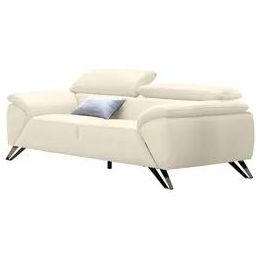 2,5-Sitzer NICOLETTI HOME Sofas Gr. B/H/T: 204cm x 72cm x 107cm, Leder Torrello, weiß (bianco ottic) Breite 204 cm, inklusive Kopfteilverstellung, Metallfüße