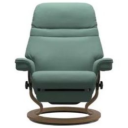 Relaxsessel stressless "Sunrise" Sessel Gr. Leder PALOMA, PowerTM Leg & Back-ohne Akku-Classic Base Eiche, Relaxfunktion-Drehfunktion-Integrierte Fußstütze-PlusTMSystem, B/H/T: 88cm x 103cm x 78cm, grün (aqua green paloma) elektrisch verstellbar, optional 2-motorisch, Größe M & L