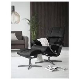 Relaxsessel stressless "Reno" Sessel Gr. Leder BATICK, Cross Base Schwarz-S, Relaxfunktion-Drehfunktion-PlusTMSystem-Gleitsystem-BalanceAdaptTM, B/H/T: 79cm x 99cm x 75cm, schwarz (schwarz batick) mit Hocker, Cross Base, Größe S, M & L, Holzakzent Schwarz