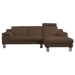 Ecksofa Egoitaliano "Shakira, Design und super Sitzkomfort auf hohem Niveau, tolle Details" Sofas Gr. B/H/T: 236cm x 84cm x 152cm, Leder BULL, Recamiere rechts, braun (chocolate) mit Recamiere, L-Form, edle Füße