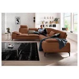 Ecksofa W.Schillig "valentinoo" Sofas Gr. B/H/T: 318 cm x 83 cm x 298 cm, Chenille-Flachgewebe R66, langer Schenkel rechts, mit Sitztiefenverstellung, braun (copper r66) mit Sitztiefenverstellung, Breite 318 cm