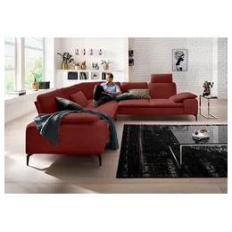 Ecksofa W.Schillig "valentinoo" Sofas Gr. B/H/T: 318cm x 83cm x 298cm, Chenille-Flachgewebe R66, langer Schenkel links, mit Sitztiefenverstellung, rot (rot r66) mit Sitztiefenverstellung, Breite 318 cm