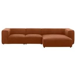 Ecksofa W.Schillig "around-the-block" Sofas Gr. B/H/T: 341 cm x 66 cm x 164 cm, Longlife Xtra-Leder Z69, Longchair rechts, braun (cognac z69) mit eleganter Biese, Federkern, Breite 341 cm