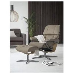 Relaxsessel stressless "Reno" Sessel Gr. ROHLEDER Stoff Q2 FARON, Cross Base Eiche, Relaxfunktion-Drehfunktion-PlusTMSystem-Gleitsystem-BalanceAdaptTM, B/H/T: 92cm x 100cm x 80cm, beige (beige q2 faron) mit Hocker, Cross Base, Größe S, M & L, Holzakzent Eiche