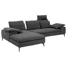 Ecksofa W.Schillig "valentinoo" Sofas Gr. B/H/T: 299cm x 83cm x 178cm, ROHLEDER Jacquard-Flachgewebe Q2 W60, Longchair links, mit Sitztiefenverstellung, grau (graphite w60) inklusive Hocker, mit Sitztiefenverstellung, Breite 299 cm