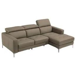 Ecksofa Egoitaliano "Matt, erstklassiger Sitzkomfort, aufwendige Detailverarbeitung, L-Form" Sofas Gr. B/H: 247cm x 100cm, Leder BULL, Recamiere rechts, grau (taupe) mit verstellbaren Kopfteilen zum Relaxen