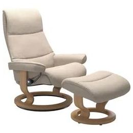 Relaxsessel stressless "View" Sessel Gr. ROHLEDER Stoff Q2 FARON, Cross Base Eiche, Relaxfunktion-Drehfunktion-PlusTMSystem-Gleitsystem, B/H/T: 91cm x 109cm x 83cm, beige (light q2 faron) mit Classic Base, Größe L,Gestell Eiche