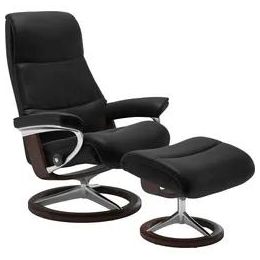 Relaxsessel stressless "View" Sessel Gr. Leder BATICK, Cross Base Braun, Relaxfunktion-Drehfunktion-PlusTMSystem-Gleitsystem-BalanceAdaptTM, B/H/T: 82cm x 109cm x 81cm, schwarz (schwarz batick) mit Signature Base, Größe M,Gestell Braun