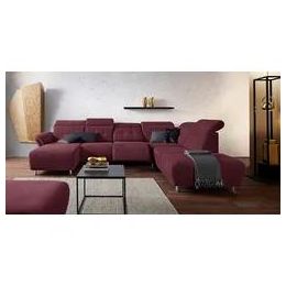 Wohnlandschaft Places of Style "Manhattan U-Form", lila (chianti), B:345cm H:102cm T:247cm, Luxus Microfaser2 (90% Polyester, 10% Polyamid);Flachgewebe (100% Polyester);Luxus-Microfaser1 (100% Polyester), Sofas, 2 Sitze mit elektrischer Relaxfunktion, verstellbare Armlehnen