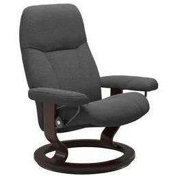 Relaxsessel stressless "Consul" Sessel Gr. ROHLEDER Stoff Q2 FARON, Classic Base Braun, PlusTMSystem-Gleitsystem-Relaxfunktion-Drehfunktion-Kopfstützenverstellung-Rückteilverstellung, B/H/T: 72cm x 94cm x 70cm, grau (dark grey q2 faron) mit Classic Base, Größe S, Gestell Braun