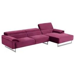 Ecksofa Egoitaliano "Malika, L-Form" Sofas Gr. B/H/T: 287cm x 94cm x 165cm, Luxus-Microfaser BLUSH, Recamiere rechts, mit Kopfteilverstellung, pink (fuchsia) mit Recamiere, inkl. Kopfteilverstellung und chromfarbenen Metallfüßen