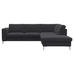 Ecksofa FLEXLUX "Fiore, L-Form" Sofas Gr. B/H/T: 241cm x 85cm x 225cm, Lederoptik, Ottomane rechts, schwarz (gorilla blac) breite Armlehnen, Füße alufarben, BT 241225 cm, Kaltschaum im Sitz