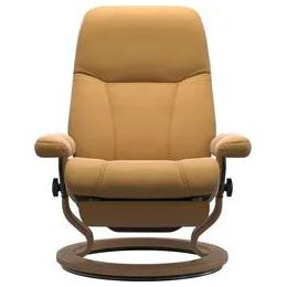 Relaxsessel stressless "Consul" Sessel Gr. Leder PALOMA, PowerTM Leg & Back-Classic Base Eiche-L, Relaxfunktion-Drehfunktion-Integrierte Fußstütze-PlusTMSystem, B/H/T: 85cm x 100cm x 77cm, gelb (honey) elektrisch verstellbar, optional 2-motorisch, Größe M & L