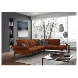 Ecksofa W.Schillig "sherry, Designsofa mit tollem Sitzkomfort, elegant und zeitlos, L-Form", orange (terracotta w82), B:302cm H:81cm T:230cm, Longlife Xtra-Leder Z69: Das feinnarbige, gedeckte Softleder Z69 besticht durch seine außergewöhnliche Weichheit im trendigen u00bbVintage-Looku00ab, Hautstärke 0, 9 - 1, 1 mm, Schlingenpolgewebe W82 (74% Polyacryl, 26% Polyester), Chenillegewebe V34 (52% Po