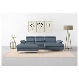 Sit & More Ecksofa SIT & MORE "Cabrio L-Form" Sofas Gr. B/H/T: 295 cm x 87 cm x 180 cm, NaturLEDER, Recamiere rechts, mit Bettfunktion-mit Bettkasten-mit Sitztiefenverstellung-mit Kopfteilverstellung-mit Armteilfunktion-mit 2 Nierenkissen-Bett mit Leder bezogen, blau (graublau) mit Sitztiefen- und Armteilverstellung sowie Federkern, 2 Nierenkissen Bestseller