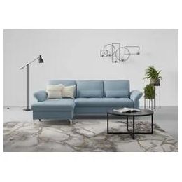 Ecksofa Inosign "Palm Beach L-Form" Sofas Gr. B/H/T: 269cm x 89cm x 175cm, Olympia EASY CLEAN, mega-Recamiere links, mit Sitztiefenverstellung-ohne Bettfunktion-ohne Bettkasten-ohne Armteilverstellung, blau (hellblau) Federkern, mit Sitztiefenverstellung, wahlweise Bettfunktion